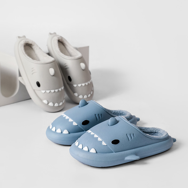 Qya Unisex New Cartoon Shark Warm Plush Slides Slippers For Men Women ...