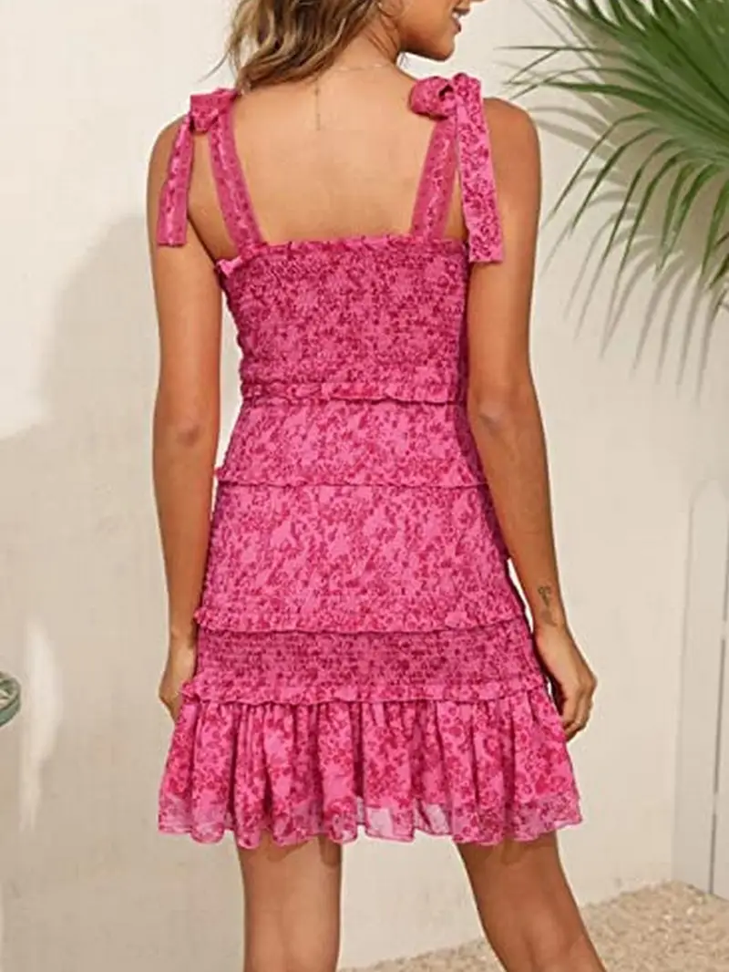 Y2k Ruffle Smocked Spaghetti Mini Dress Lace Sexy Sleeveless Temu