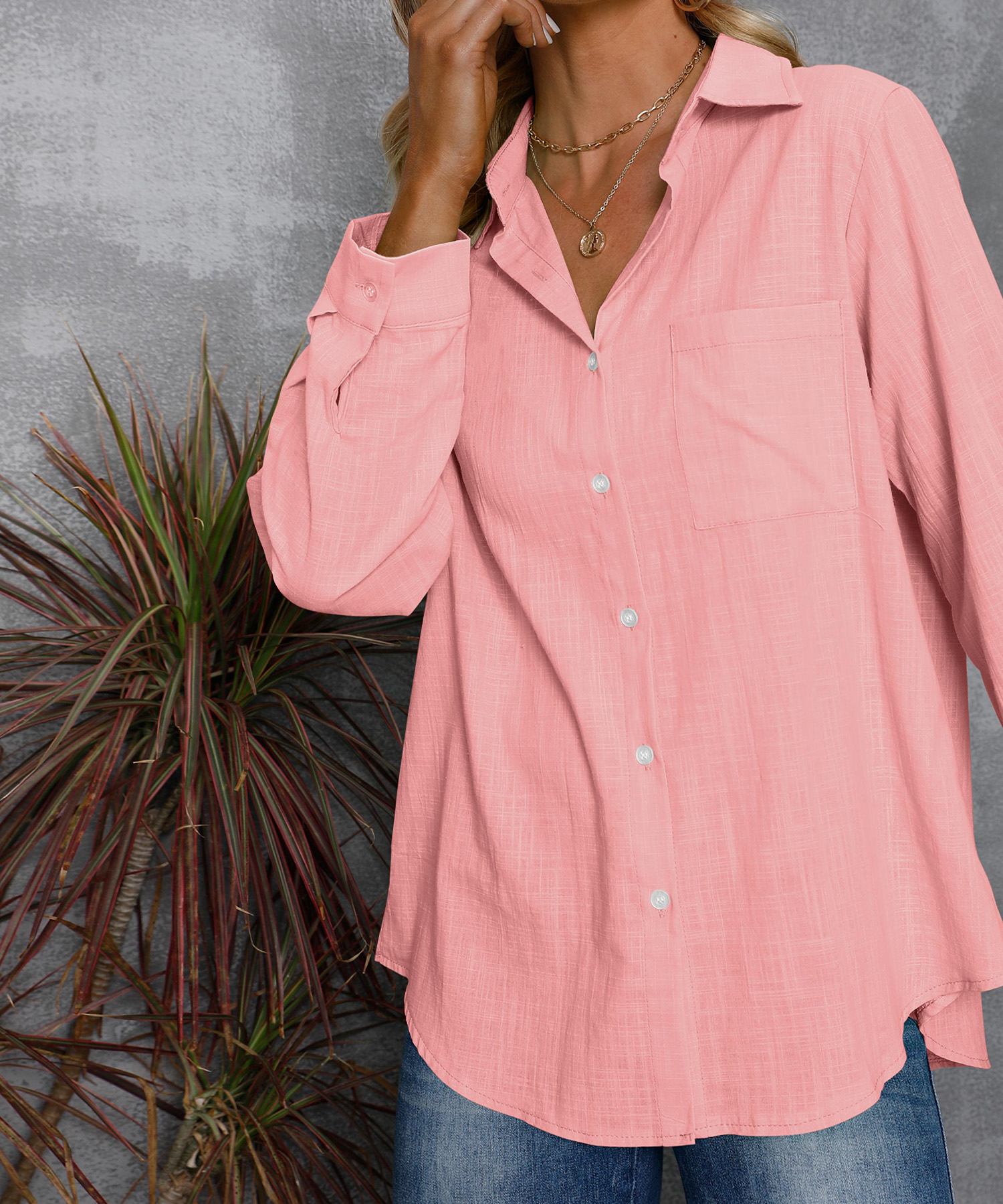 V Neck Loose Lapel Blouses Casual Button Long Sleeve Fashion Temu
