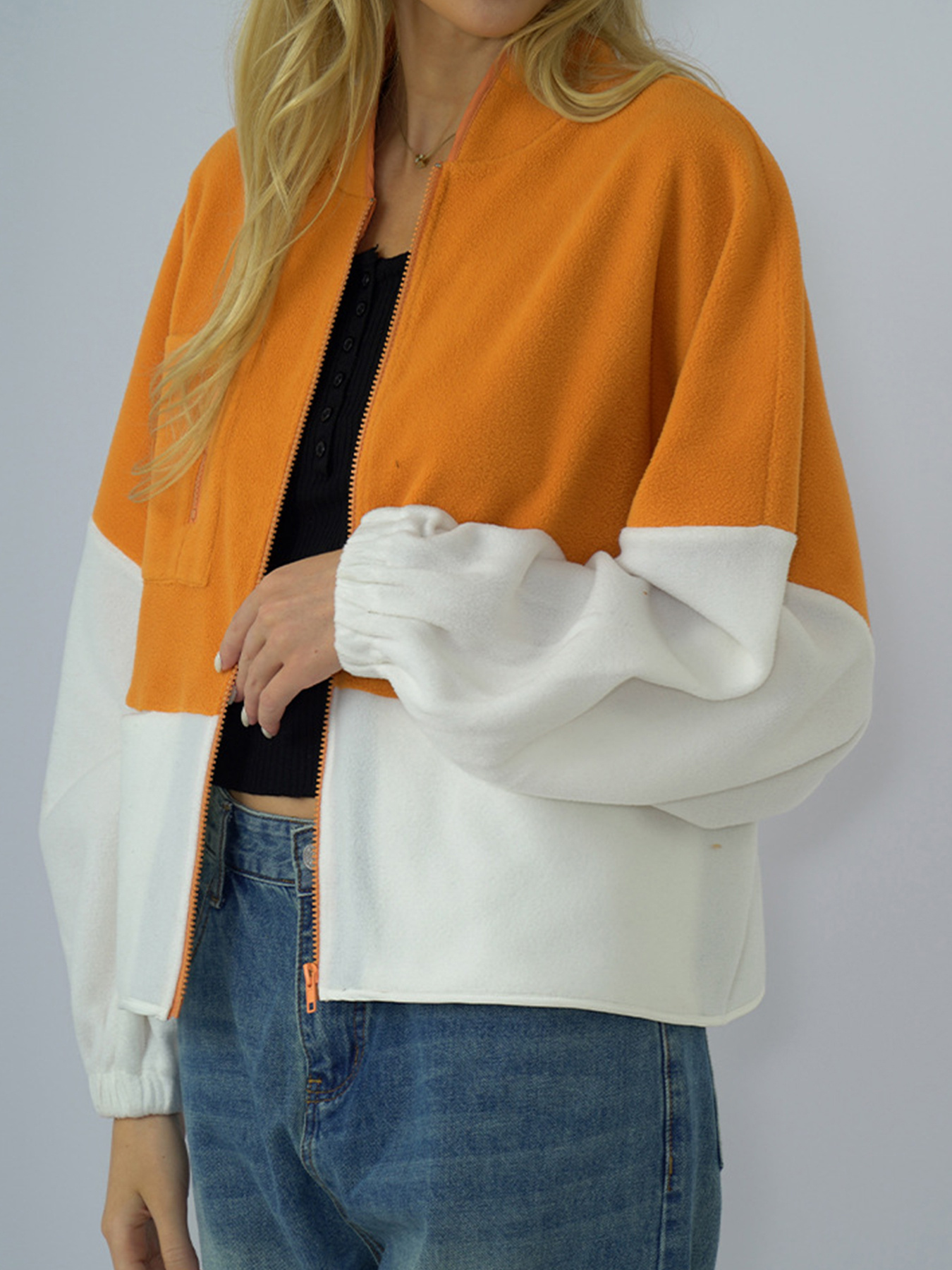 Women's Outerwear Long Sleeve Orange Zipper Pocket - Temu Norway