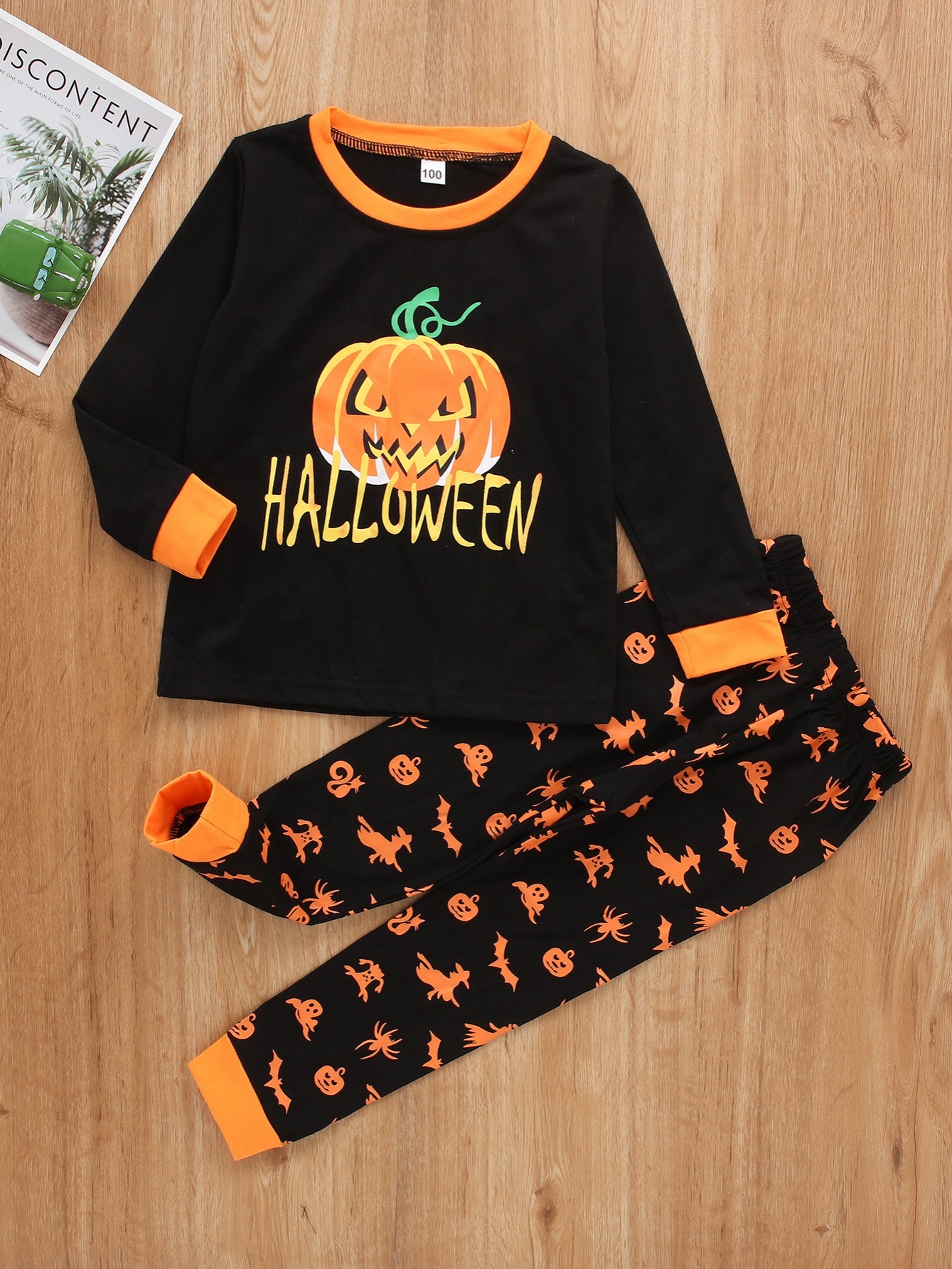 Boys Halloween Pumpkin Print Long Sleeve Top Pants - Temu Canada