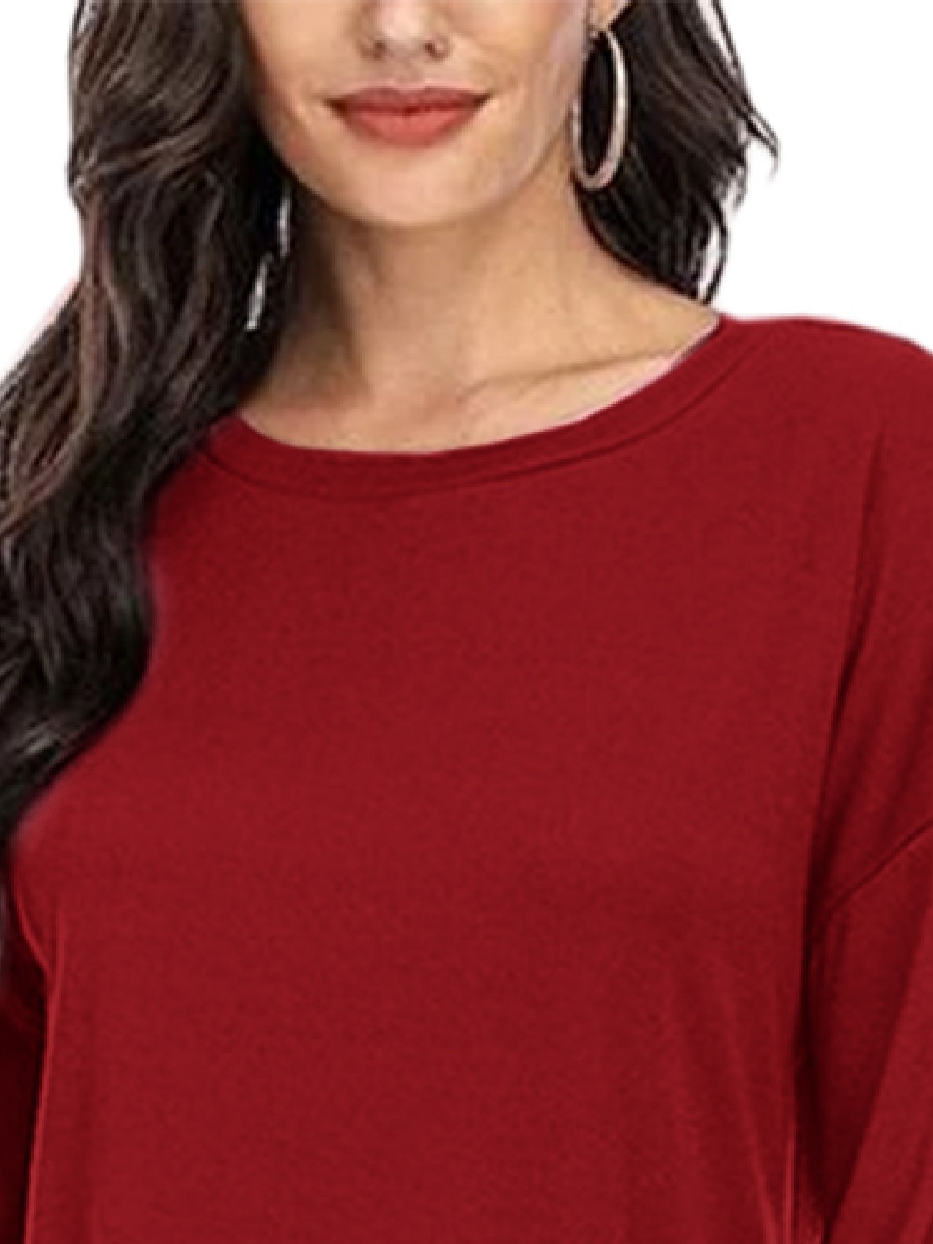 Loose Solid Long Sleeve T shirt Crew Neck Drop Shoulder Side - Temu ...