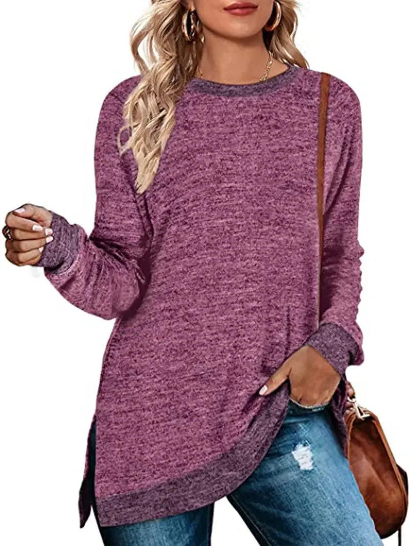 Womens T Shirt Long Sleeve Round Neck Colorblock Loose Temu Australia