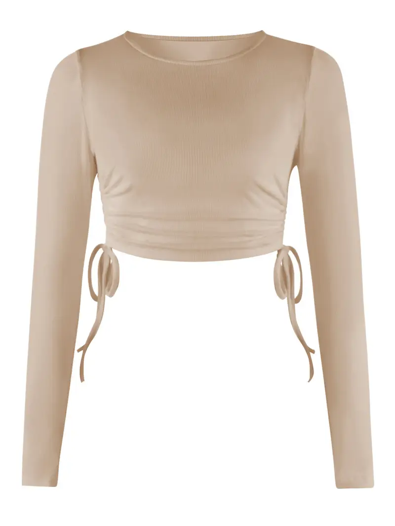Y2k Side Drawstring Crop Top Sexy Solid Long Sleeve Crew Temu Norway