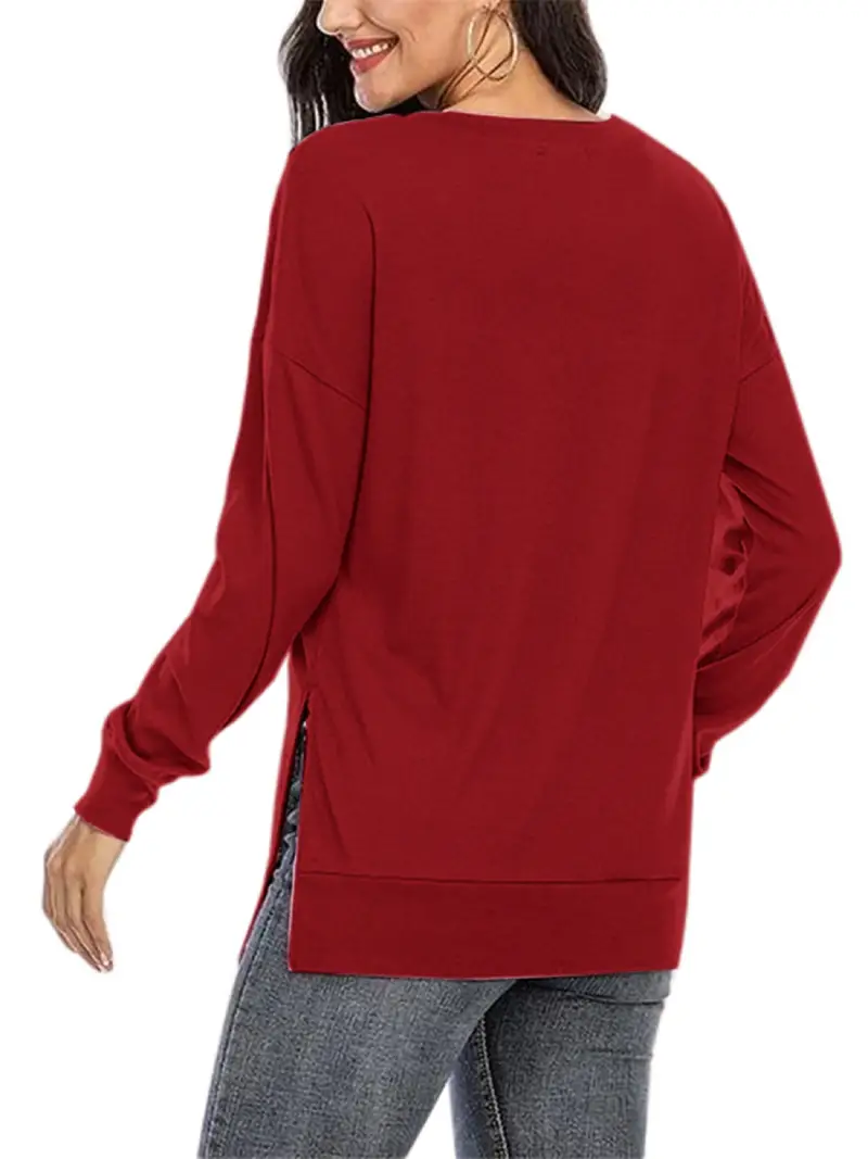 Loose Solid Long Sleeve T Shirt Crew Neck Drop Shoulder Side Temu Norway