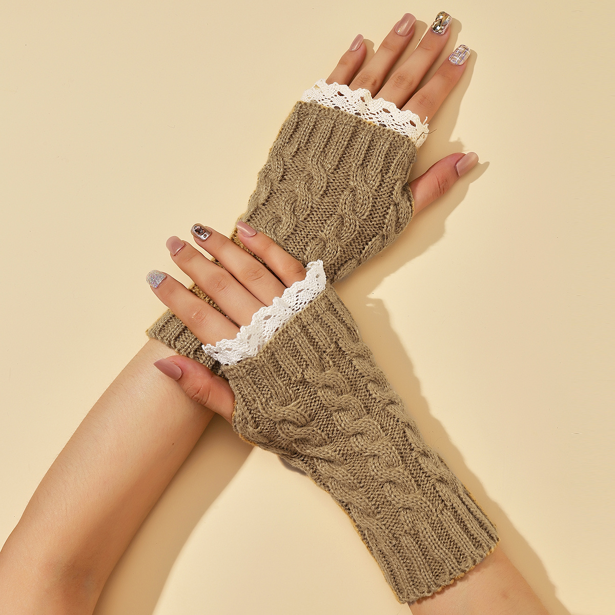 Ladies Autumn Winter Gloves Lace Trim Knit Mitten Warm Gloves | Shop ...