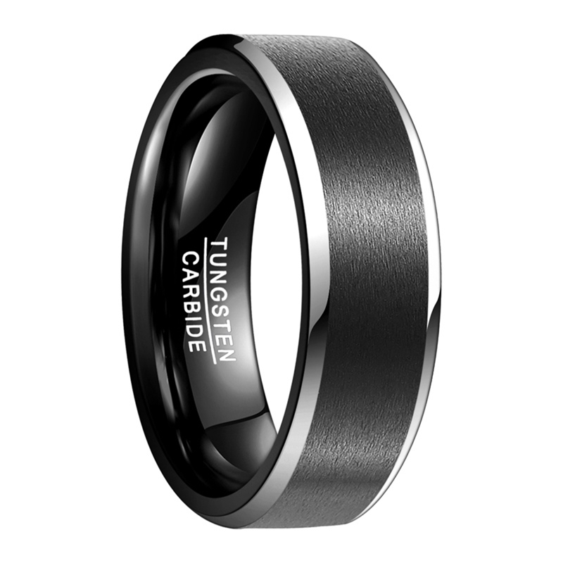 1pc 8mm Width Men's Bright Side Plated Black Tungsten Ring Usa Size 6 ...