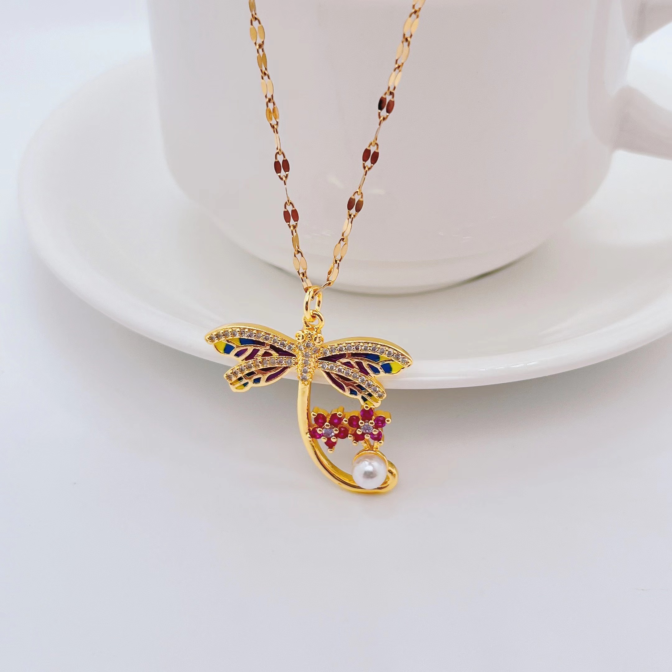 Titanium Steel Necklace Dragonfly Elephant Copper Zircon - Temu Netherlands