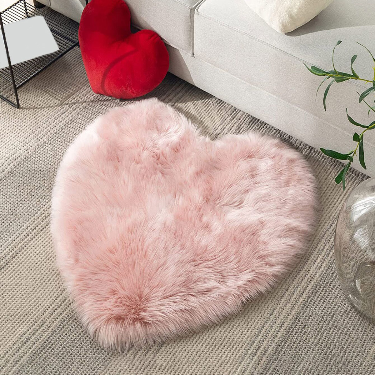 1pc Pink Heart Bedroom Rug Faux Fur Plush Household Rug Fluffy Rug Area 1pc Pink Heart Bedroom Rug Faux Fur Plush Household Rug Fluffy Rug Area