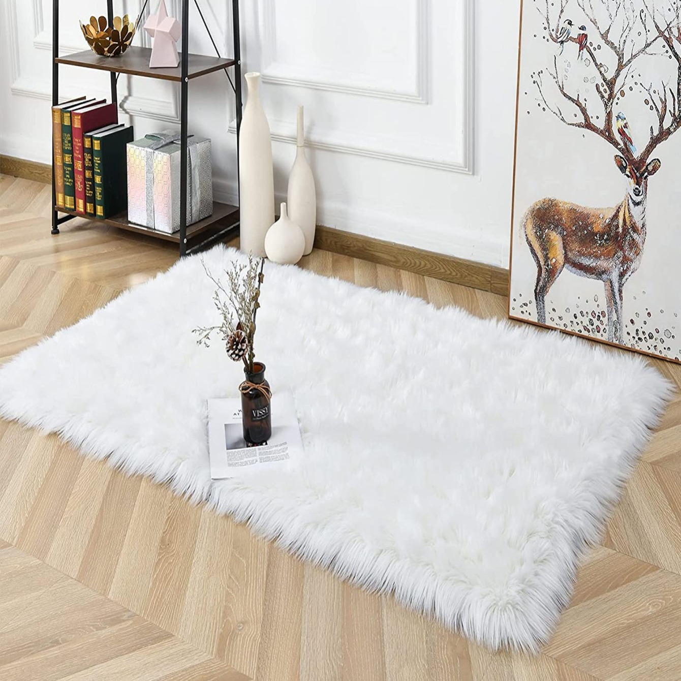 1pc White Rectangular Plush Rug Soft Area Rug For Bedroom - Temu New ...