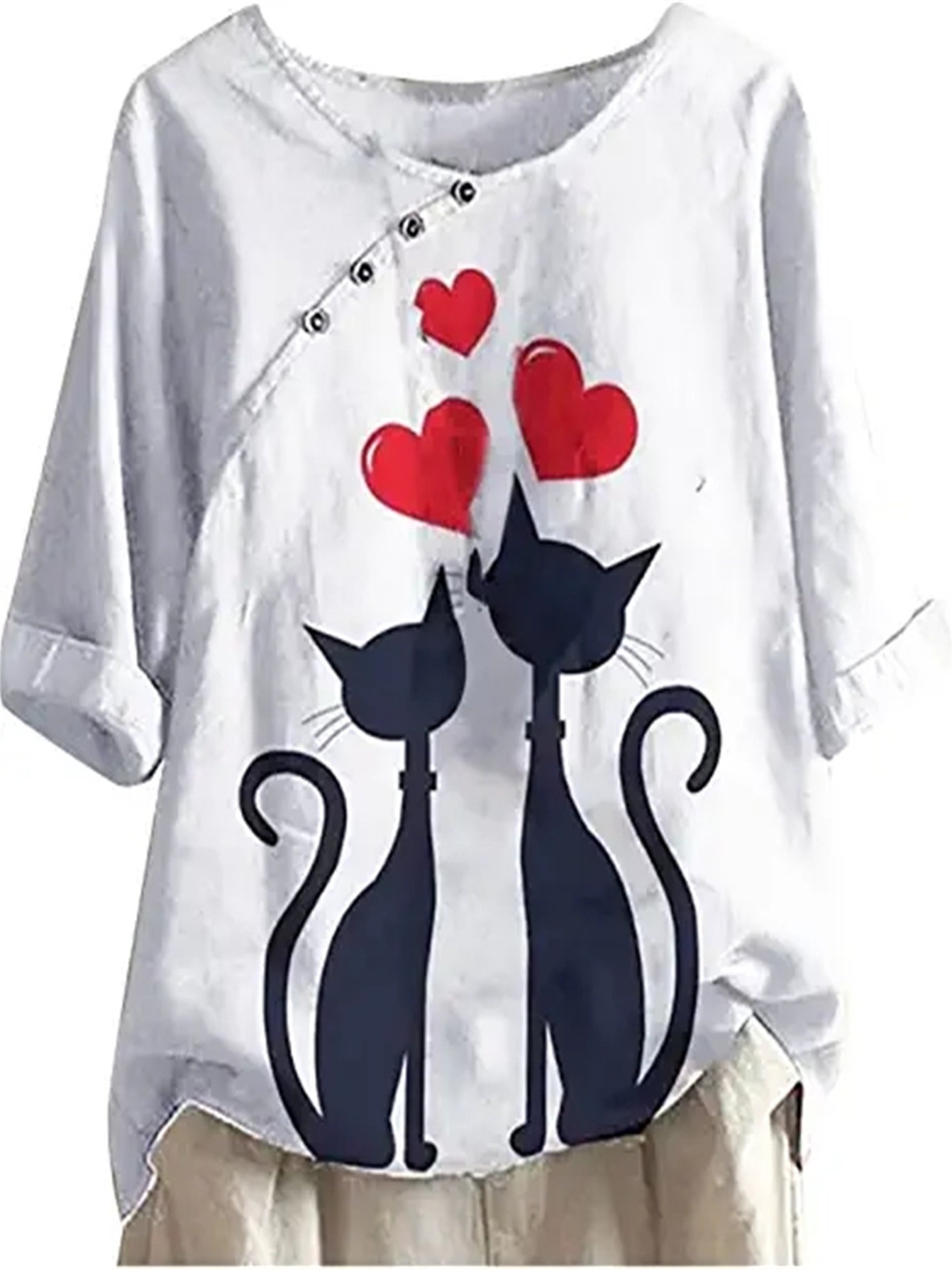 Women's T shirt Cats Pattern Crew Neck Button T shirt - Temu Netherlands