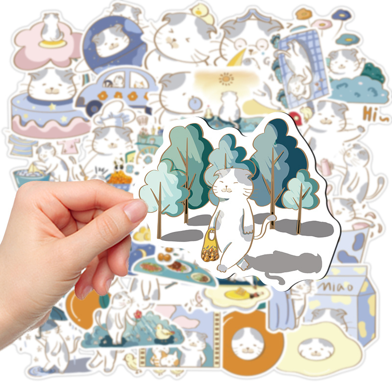 Fat Cat Sticker Cute Cartoon Personality Simple Helmet Water - Temu ...