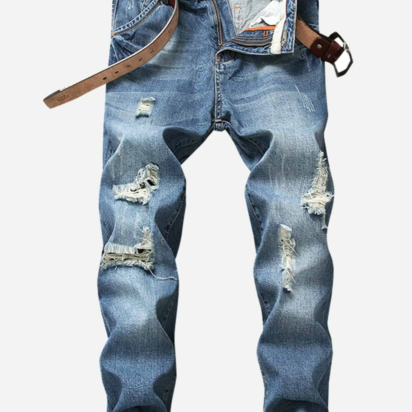 Men's Ripped Straight-fit Stretch Jeans | High-quality & Affordable | Temu