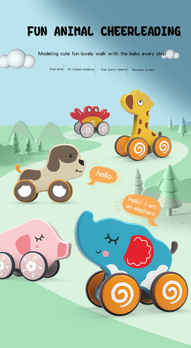 New Design Kids Cartoon Animals Around Beads Dragging - Temu Australia