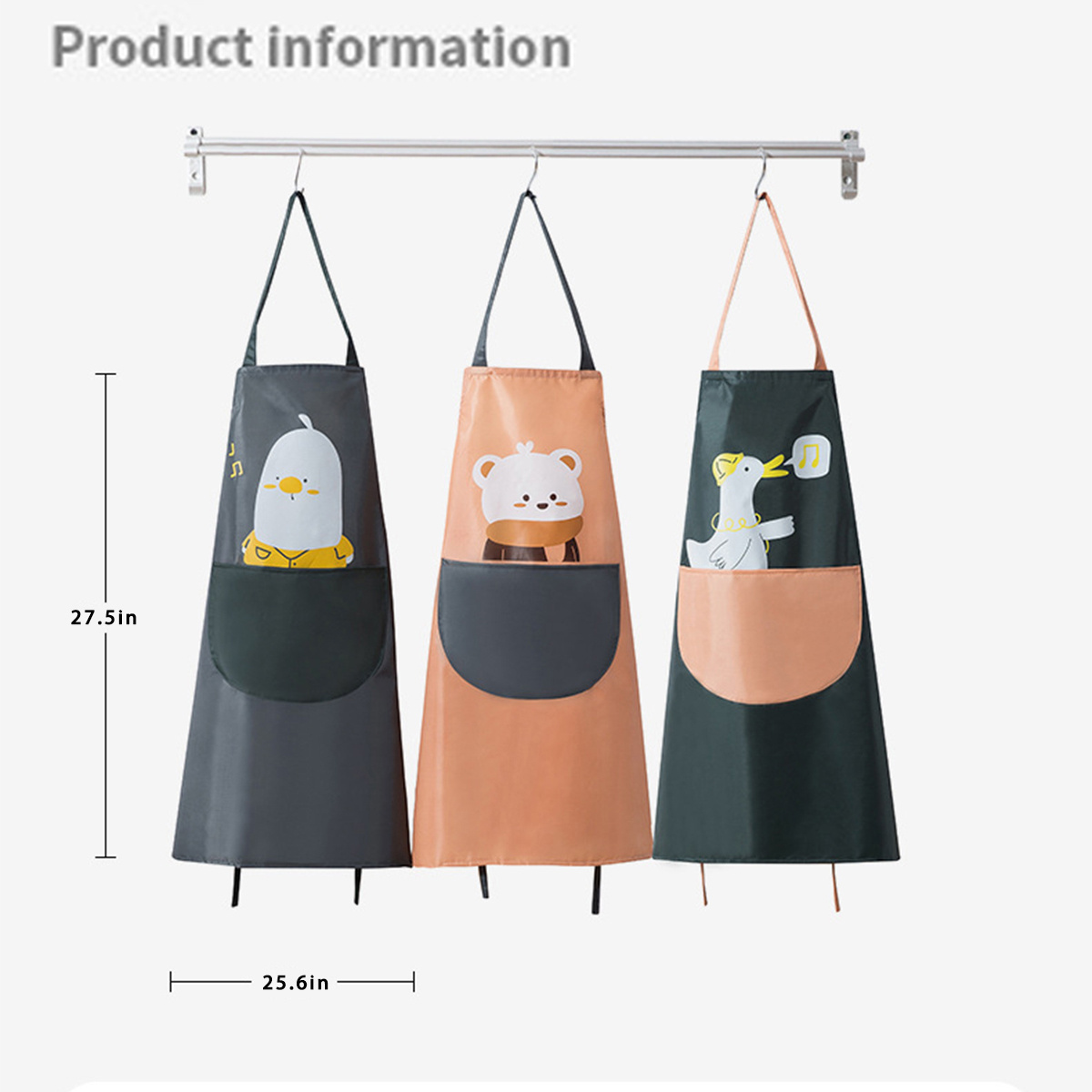 cartoon animal print waterproof halter apron pocket kitchen - Temu New ...