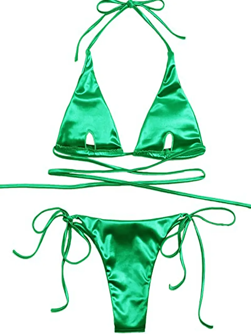 Conjuntos Bikini Triángulo Lateral Cuello Halter Color Temu