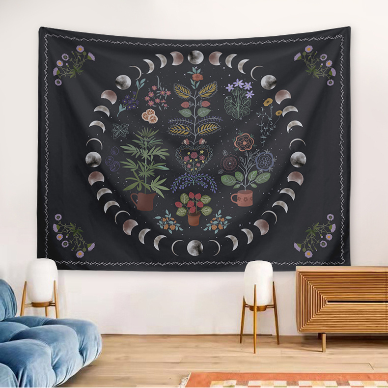 Boho Botanical Moon Phase Tapestry Floral Plants Mandala - Temu Norway