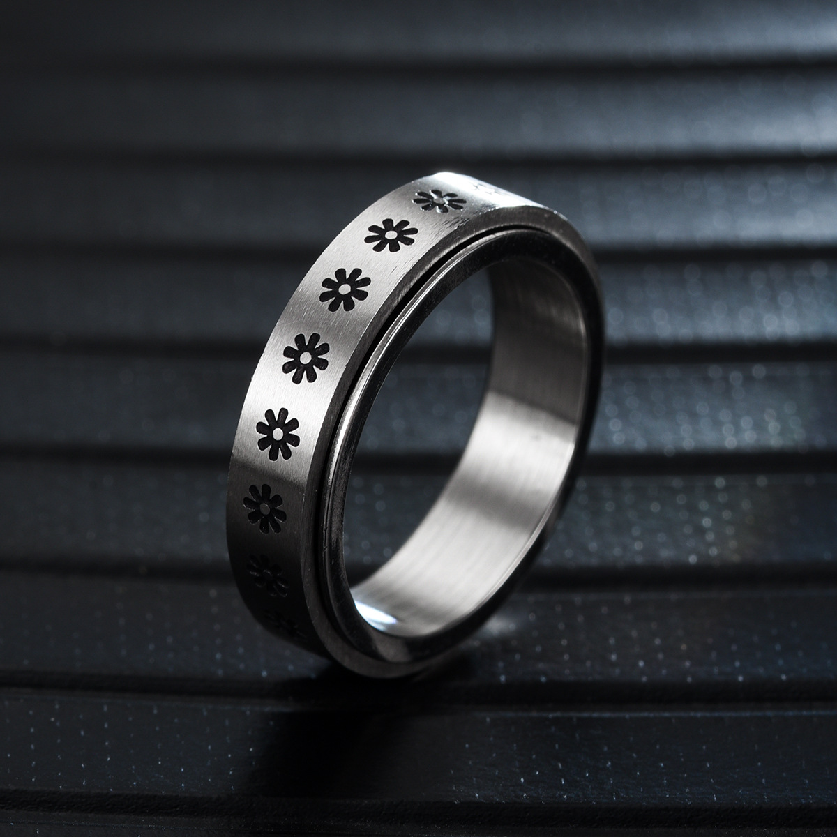 1pc Stainless Steel Couple Ring Titanium Steel Rotating Sunflower Ring ...