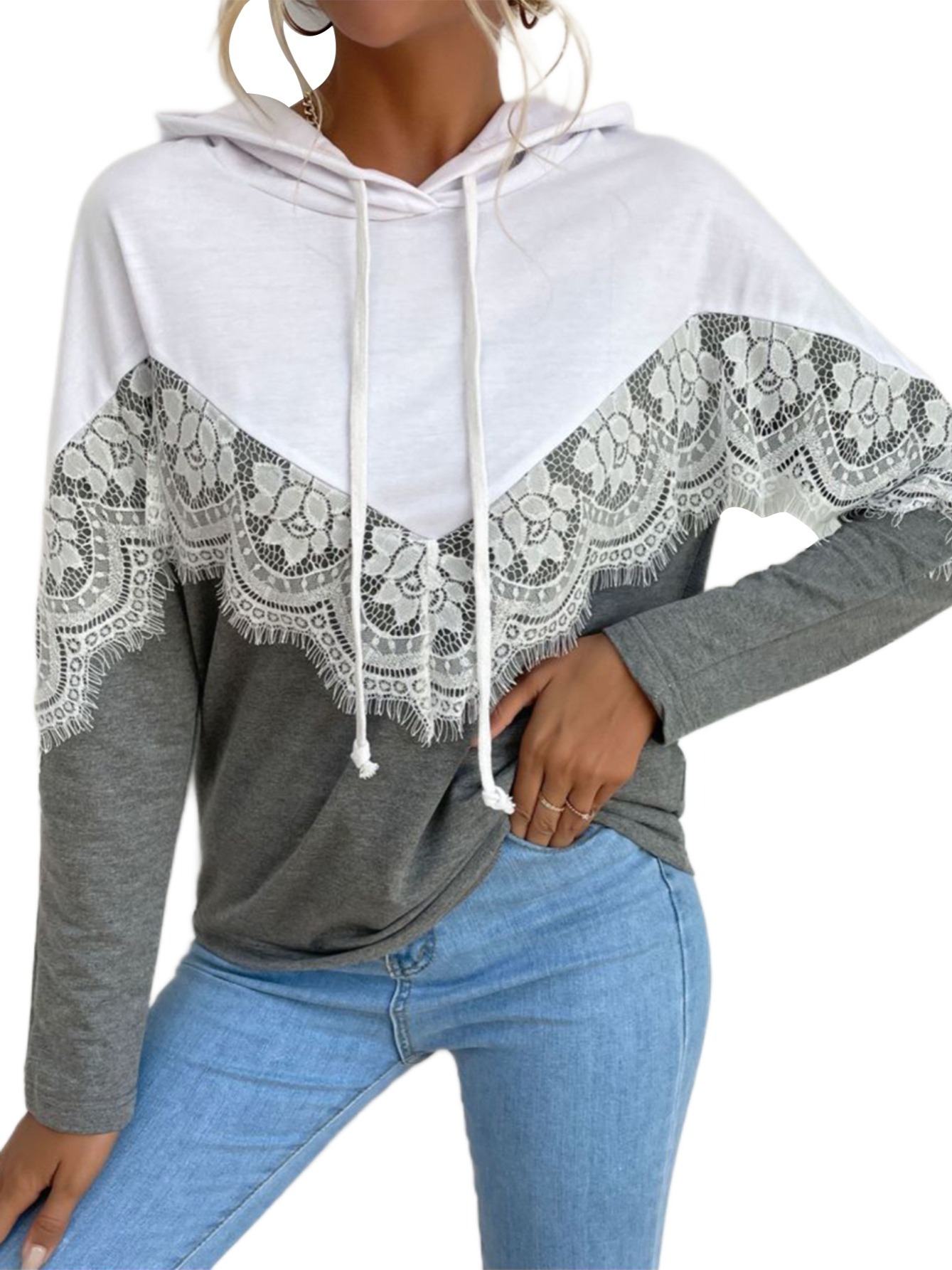 Women's Sweatshirt Colorblock Hooded Drop Shoulder Long - Temu Netherlands