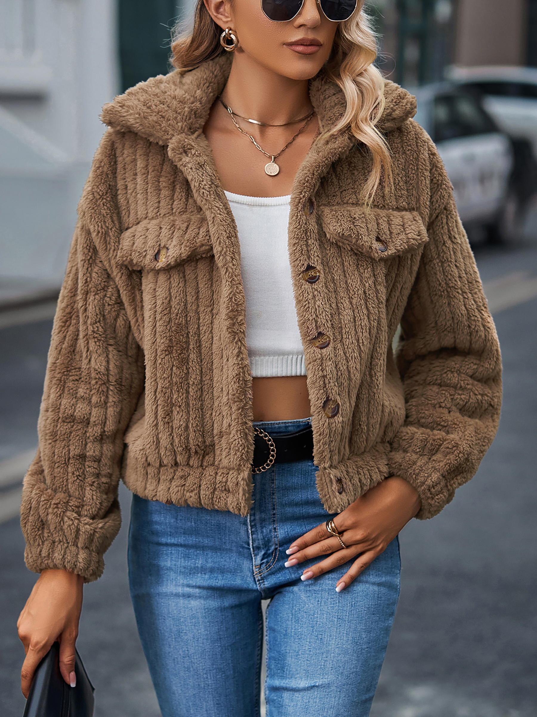 Damen Oberbekleidung Fleece knopfjacke Solide Jacke - Temu Germany