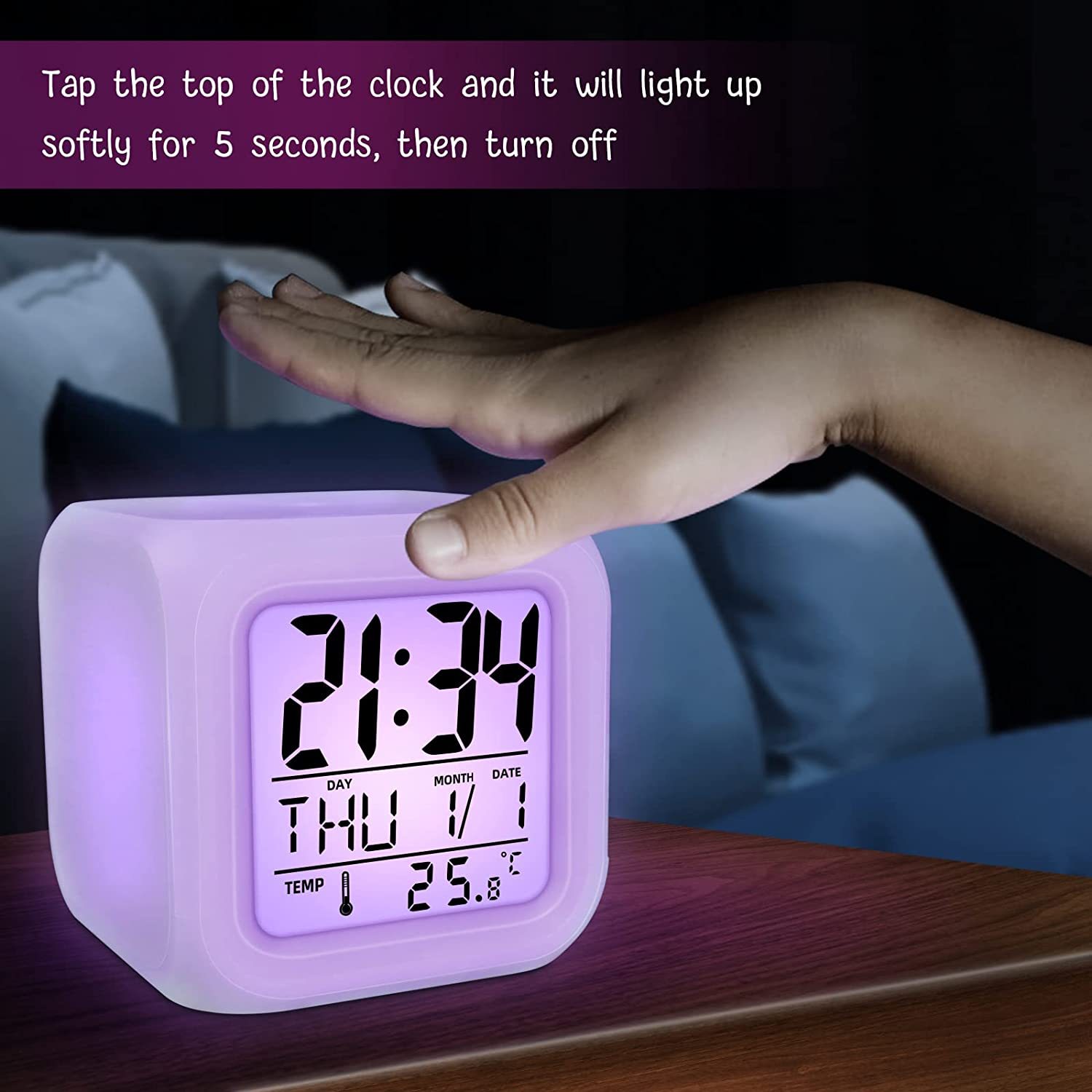 Color Changing Led Alarm Clock Night Light Digital Display Touch