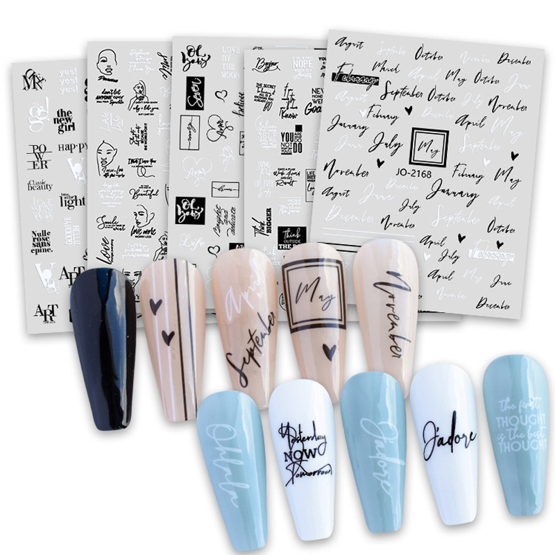 Black White English Alphabet Nail Stickers Nail Decals Art - Temu ...