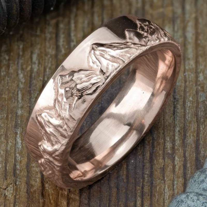 Simple Fashion Rose Golden Mountain Texture Ring Don't Miss - Temu ...