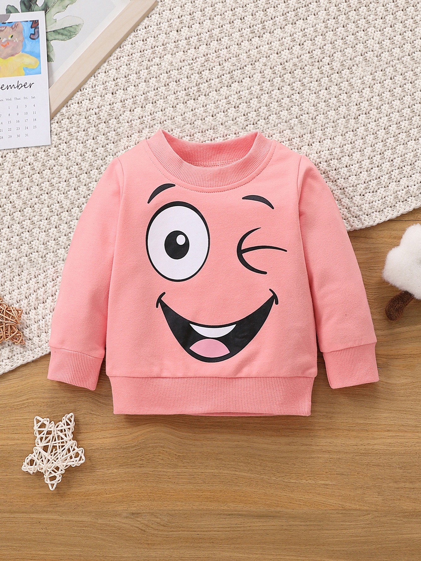 Baby Girl Cartoon Print Long Sleeve Crew Neck Sweatshirt - Temu Netherlands
