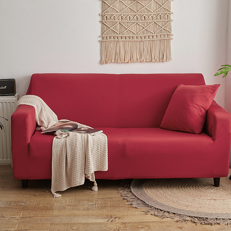 Red Spandex Smooth Surface Cover For L Shaped Sofa, Stretchy, Sofa ...