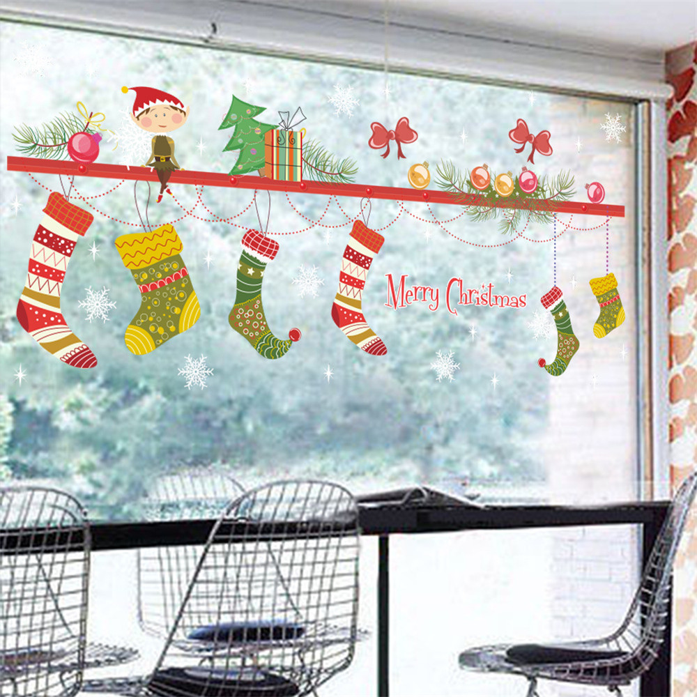 Merry Christmas Wall Window Decal Stickers Stocking Elf Gift - Temu ...