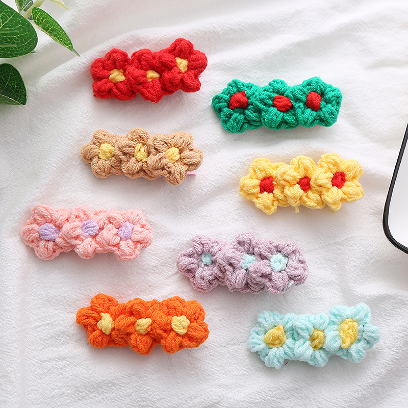 8 Multicolor Knitted Cute Kids Hair Clips Small Flower Hair Clips - Kid ...