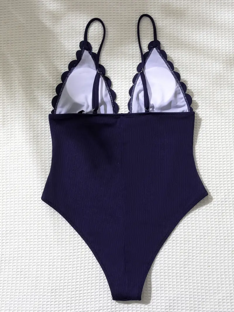 Deep V Neck Solid Color One Piece Swimsuit Free Shipping For New