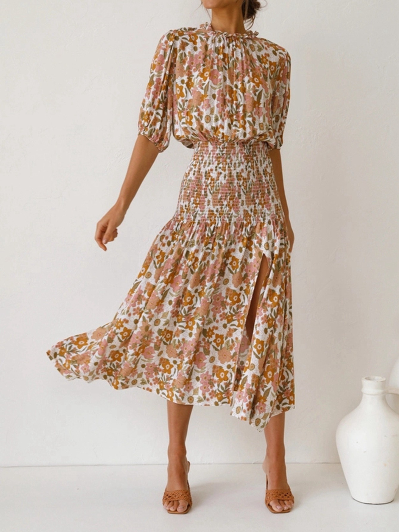 Women's Dresses Floral Print Split Maxi Dresses - Temu