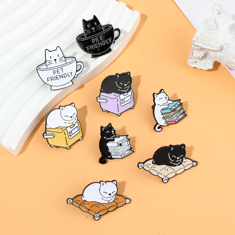 Cute Cat Brooch Men Sleeping Tea Cup Cat Enamel - Temu Australia
