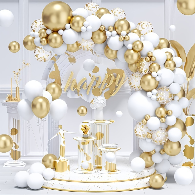 122pcs Golden White Balloons Garland Arch Kit With Golden Confetti ...