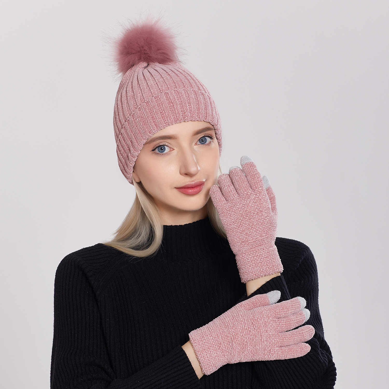 Warm And Stylish Knit Beanie Hat With Touchscreen Gloves - Temu Australia