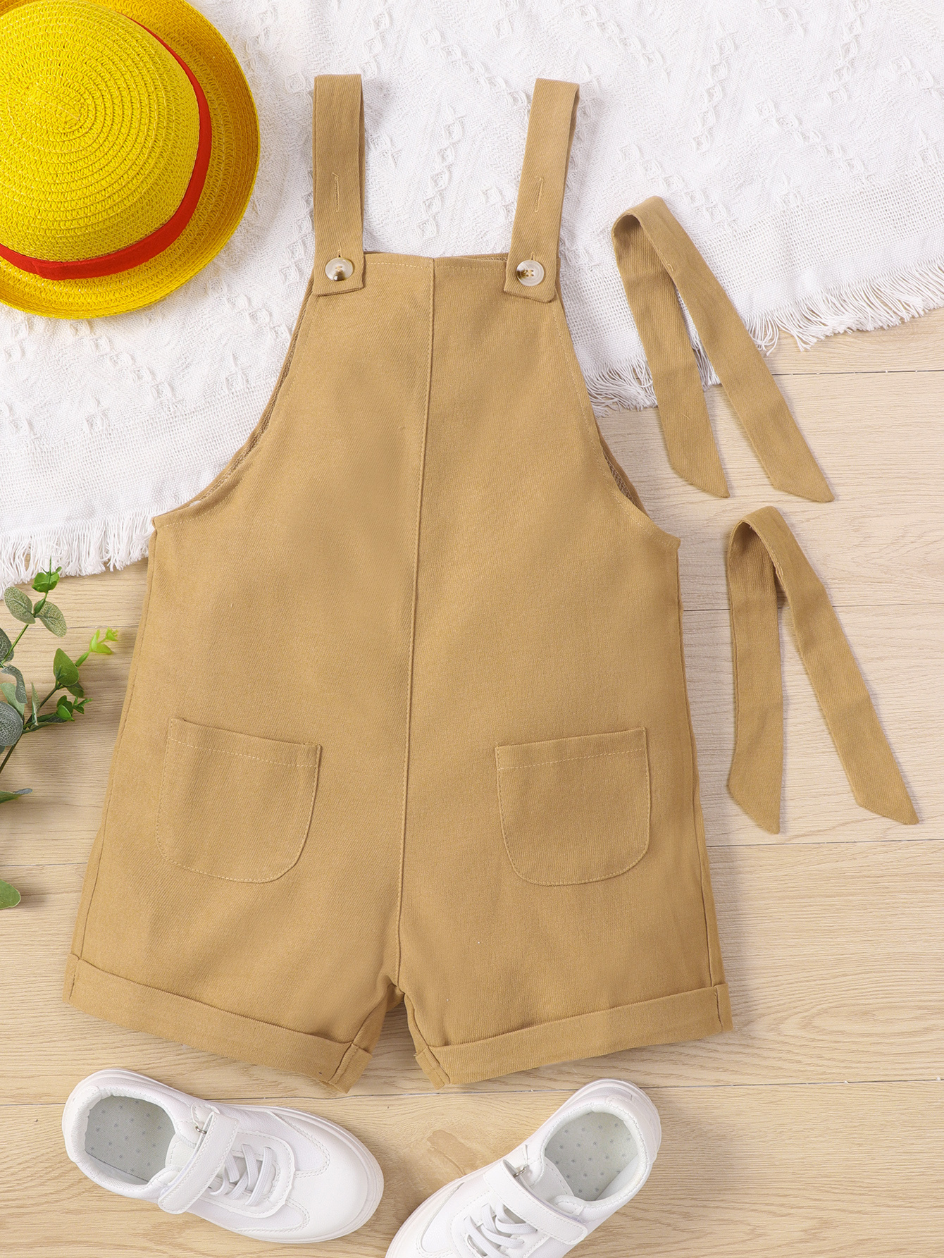 Girls Bow Decor Adjustable Buttons Overalls Shorts Pocket - Temu Australia
