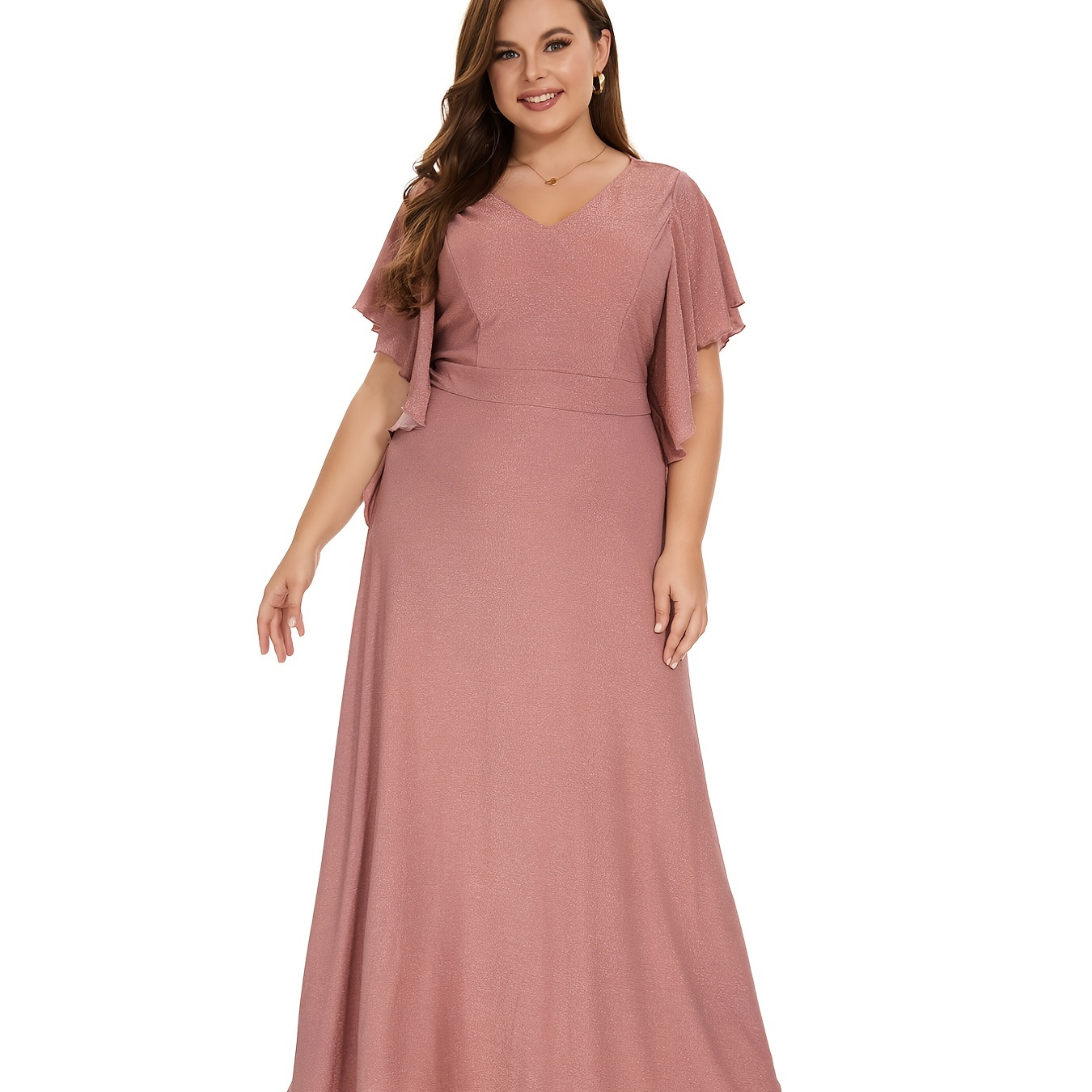 Plus Size Solid V-neck Ruffle Trim Dress, Women's Ruffle Sleeve Evening ... Plus Size Solid V-neck Ruffle Trim Dress, Women's Ruffle Sleeve Evening ...