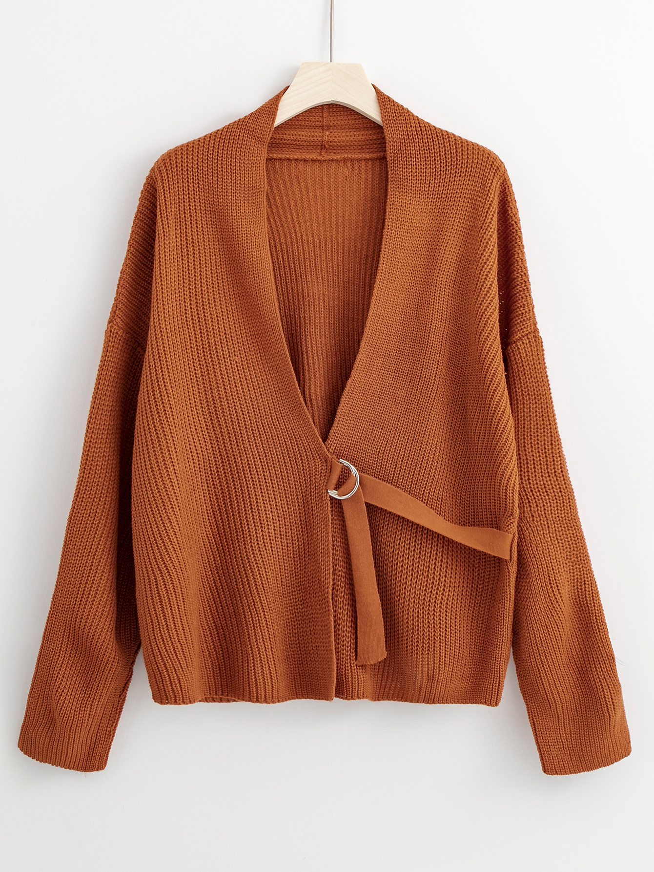 plus size solid long sleeve belted knit sweater women's plus - Temu Norway