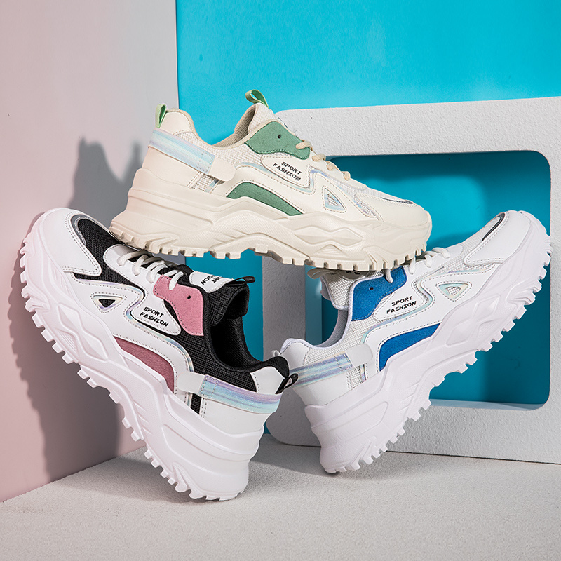 women's colorblock chunky sneakers platform lace running - Temu New Zealand