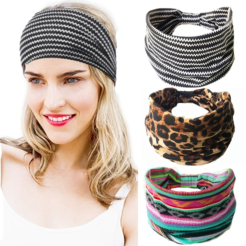 Boho Wide Turban Leopard Print Headbands Elastics Knot Hairband Head