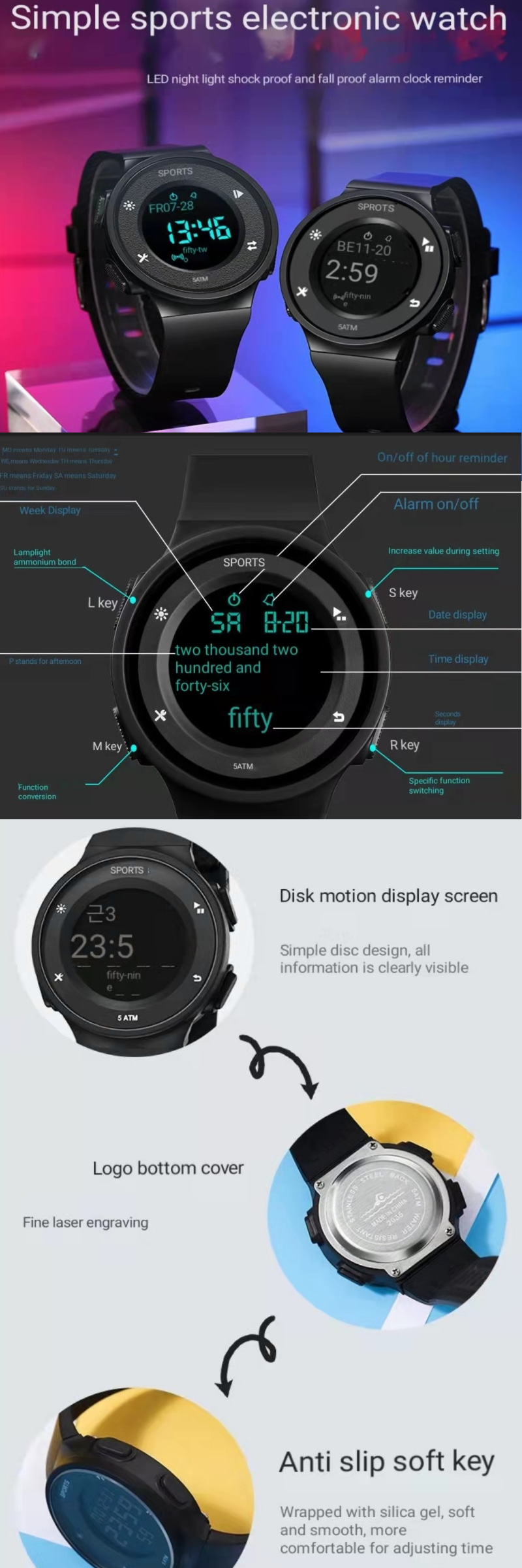 Mens Luminous Sports Simple Fashion Alarm Clock Electronic - Temu Australia