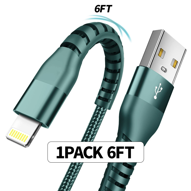 Dark Green Mfi Certified 6 Ft Cable For Iphone Nylon Braided Fast ...