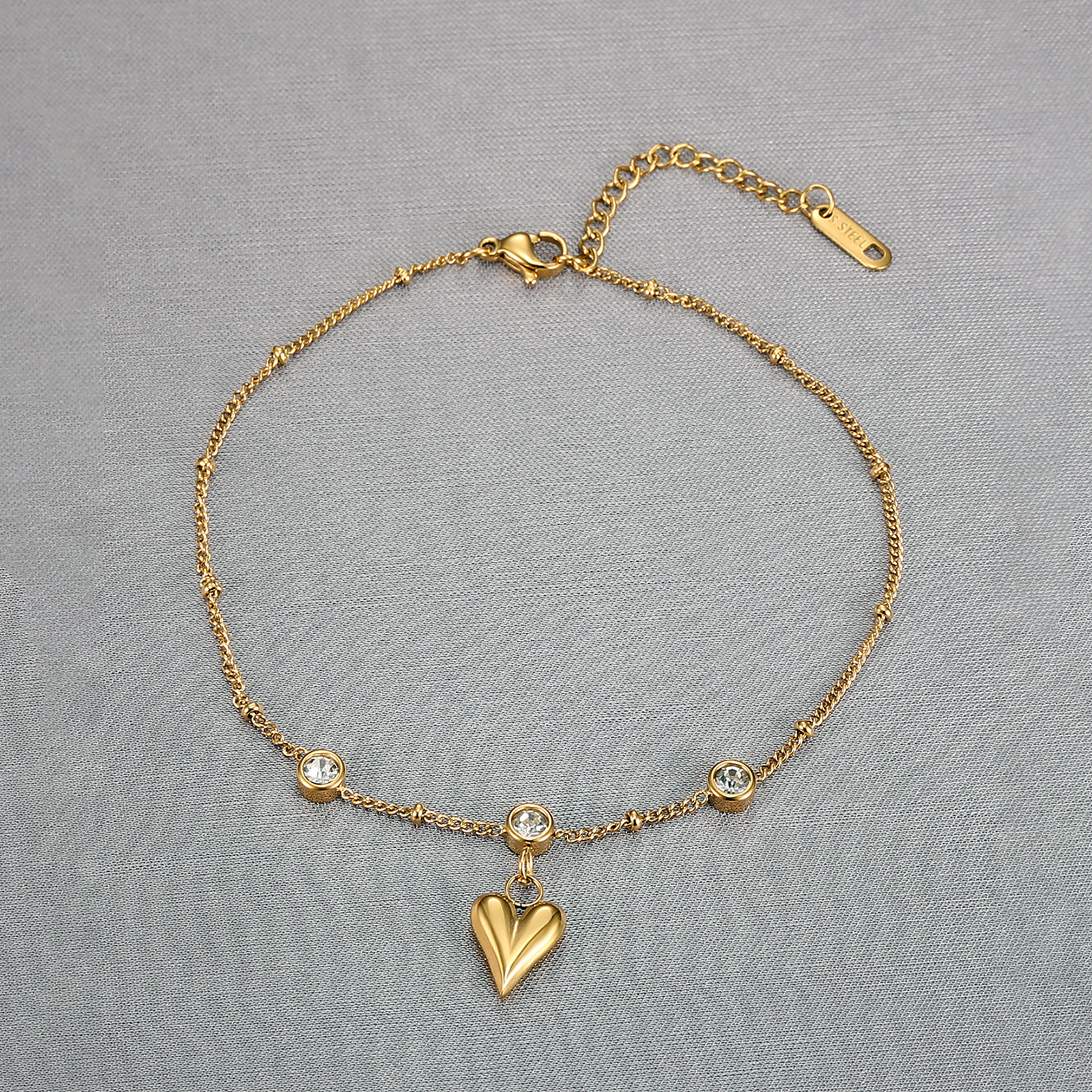 Heart Shape Pendant Ankle Bracelet Inlaid Shiny Zircon Minimalist Chain ...
