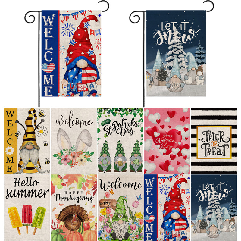 10pcs Garden Flags Four Seasons Welcome Linen Yard Flag Valentine's Day ...