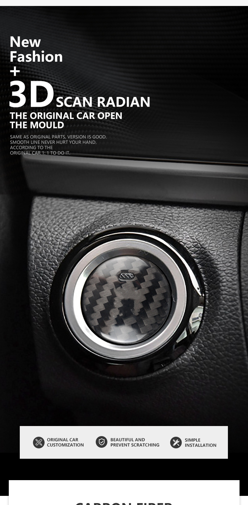 car stop button sticker carbon fiber cover for byd sharp 2012 2013 2014 ...