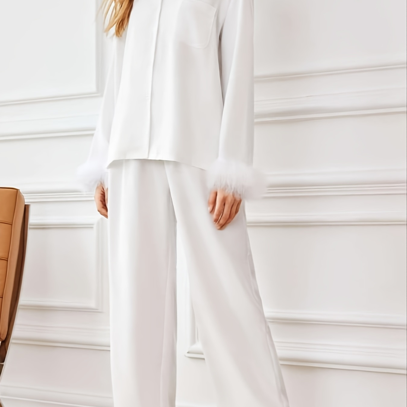 Cropped Print Lapel Neck Pajama Set, Women's Solid Fuzzy Pajama Set - Temu