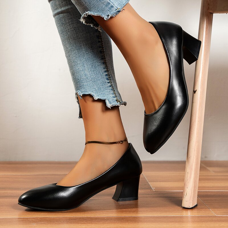 Women's French Heel Court Pumps Solid Color Chunky Heel Anti - Temu ...