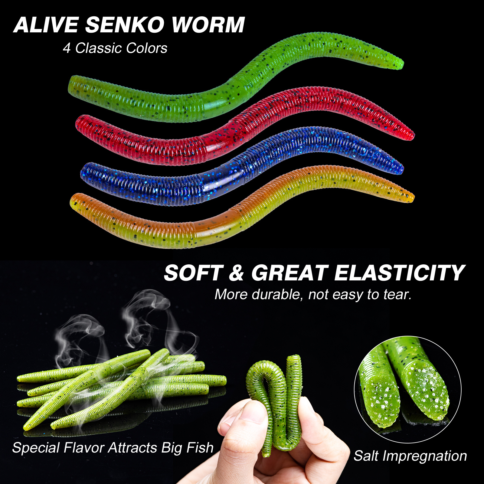 Sankos Fishing Worms WBQ Wacky Worms/Soft Plastic Worm Stick Baits ...