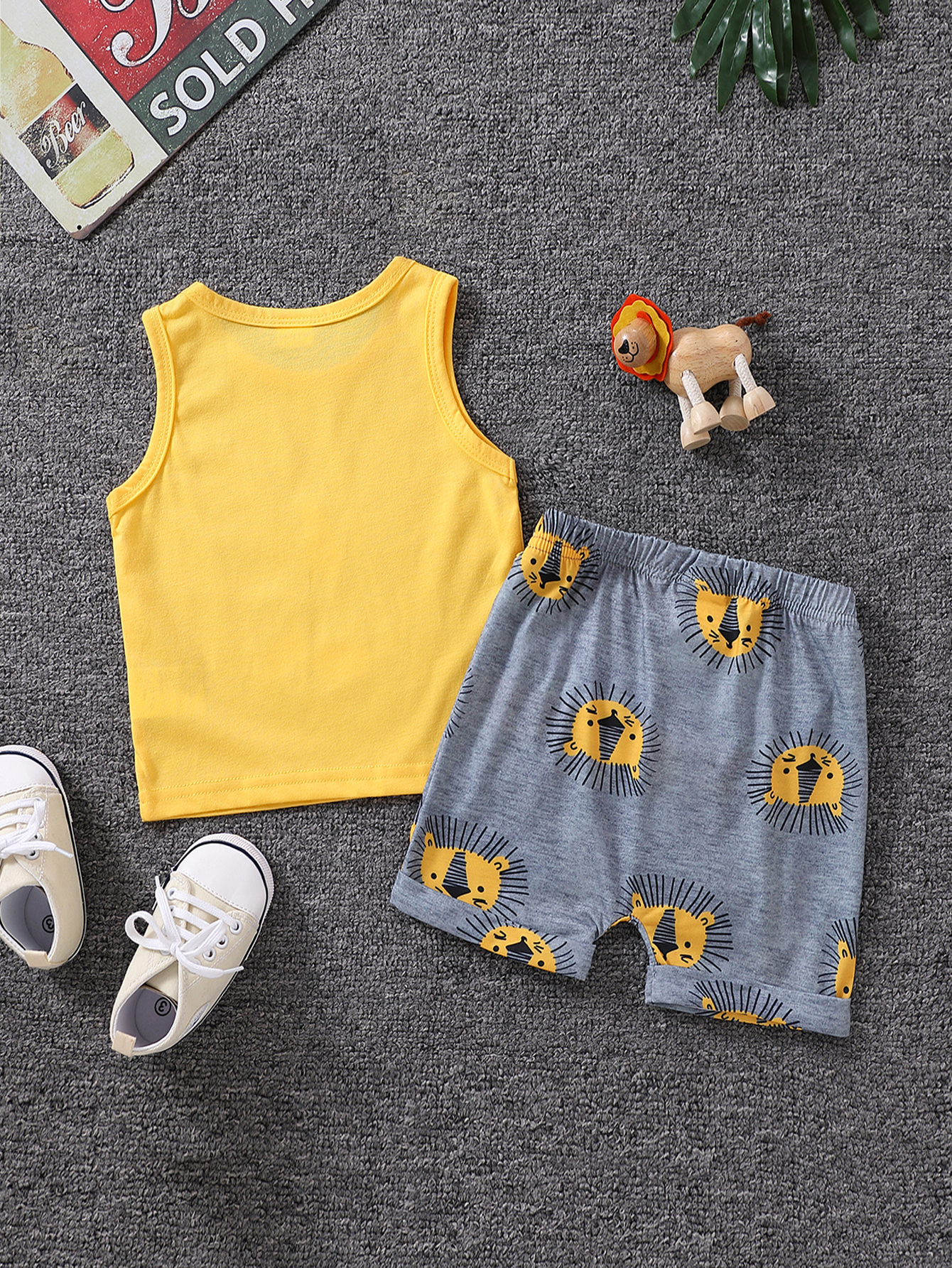 Baby Boys Cartoon Lion Print Crew Neck Sleeveless Top - Temu Australia